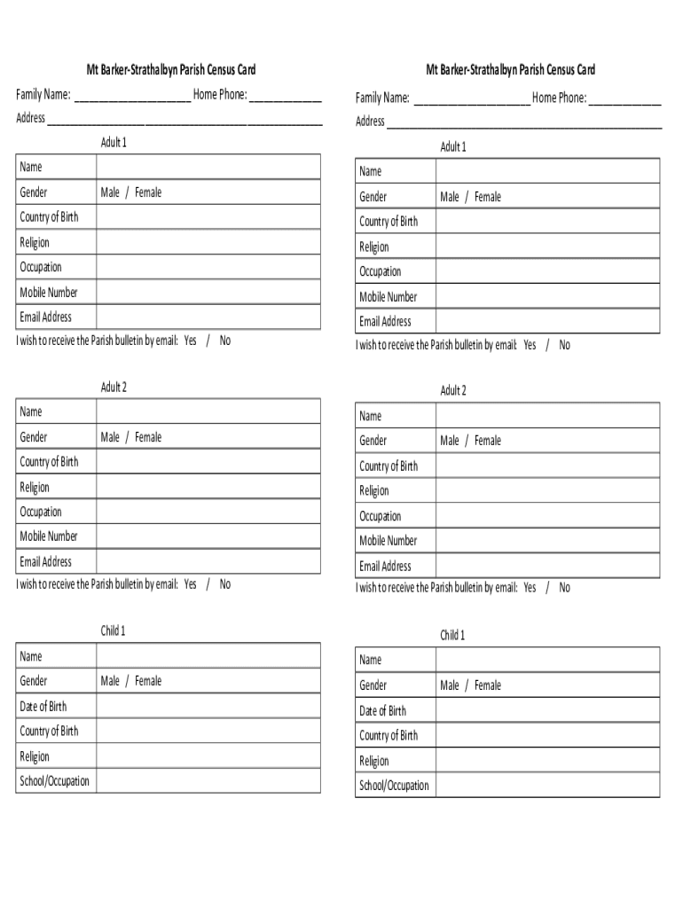 Fillable Online PARTNER PARISH CENSUS FORM I AM A MEMBER OF Fax Email ...