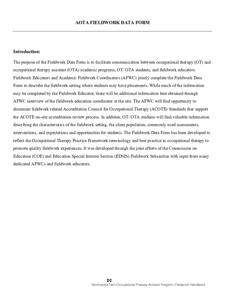 Fillable Online AOTA FIELDWORK DATA FORM Introduction: - twu Fax Email ...
