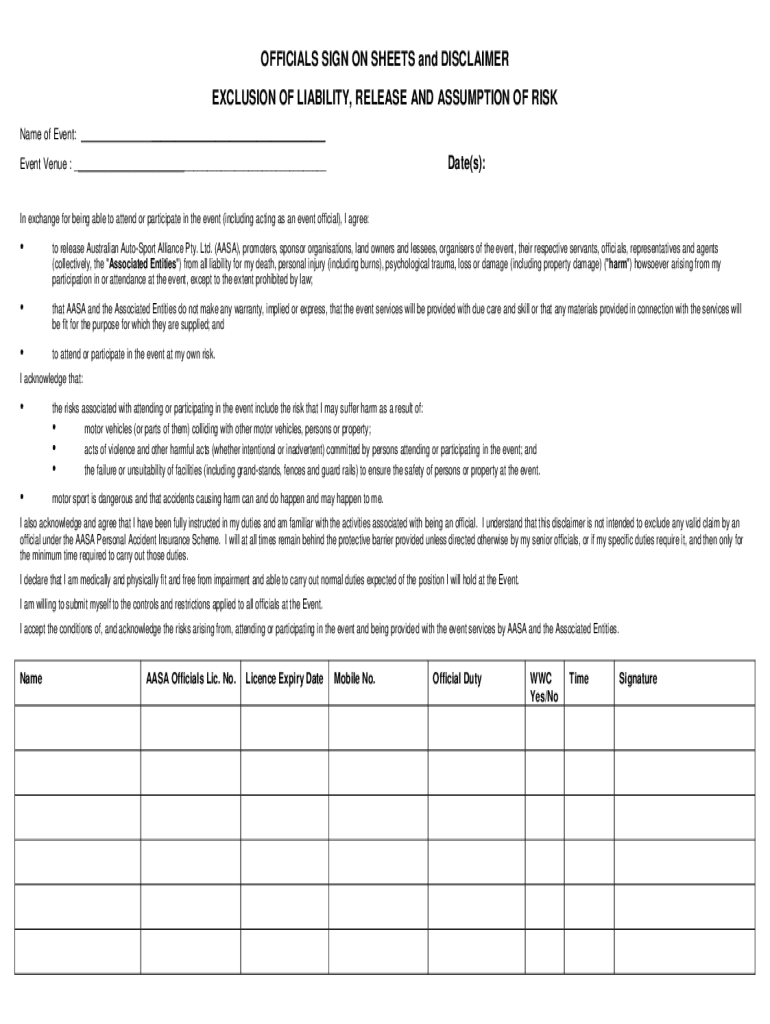 Fillable Online OFFICIAL'S SIGN ON SHEETS Fax Email Print - pdfFiller