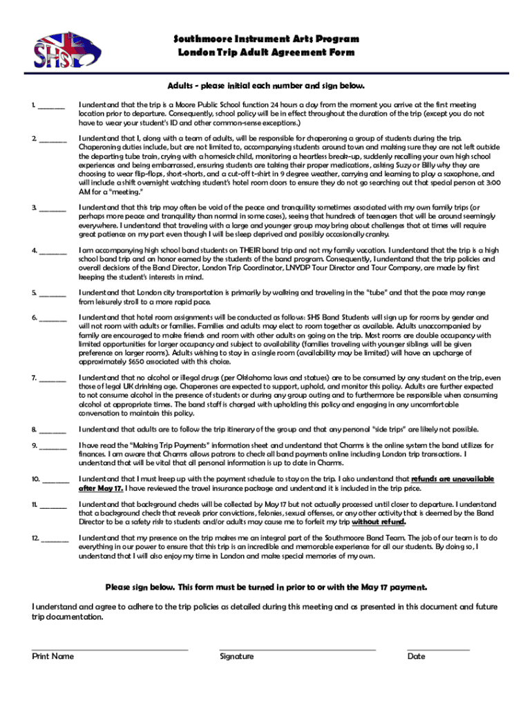 Fillable Online London Trip Chaperone Agreement Form 24 Fax Email Print - pdfFiller