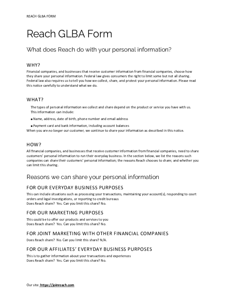 Fillable Online Reach GLBA Form.docx Fax Email Print - pdfFiller