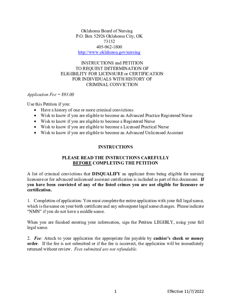 Fillable Online INSTRUCTIONS and PETITION to request intitial determination of eligibility for ...