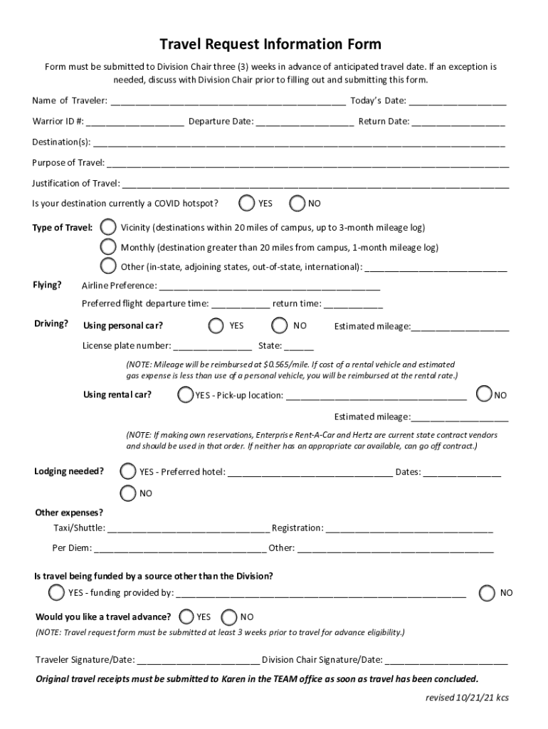 Fillable Online Travel Request Information Form Fax Email Print - pdfFiller