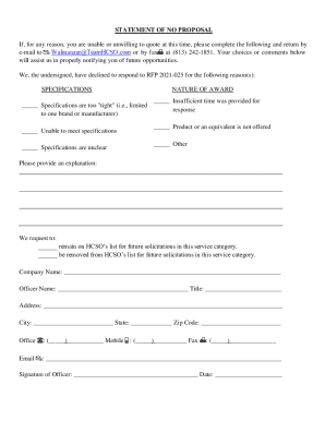 Fillable Online statement of no proposal Fax Email Print - pdfFiller