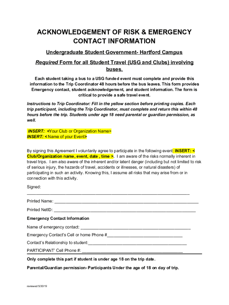 Fillable Online Acknowledgement of Risk Sample Clauses Fax Email Print - pdfFiller