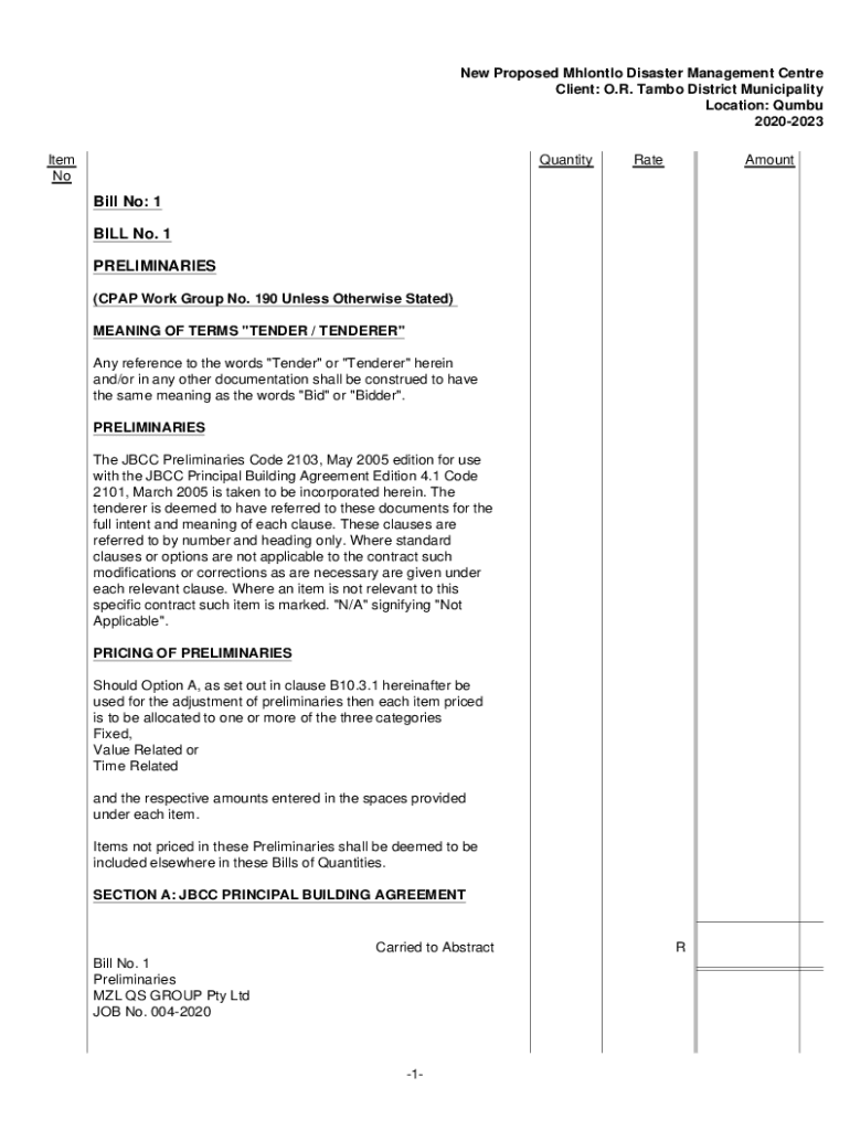 Fillable Online 1 BILL No. 1 PRELIMINARIES Fax Email Print - pdfFiller