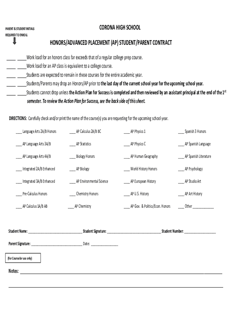 Fillable Online Student - Parent - Compact - Corona High School Fax ...