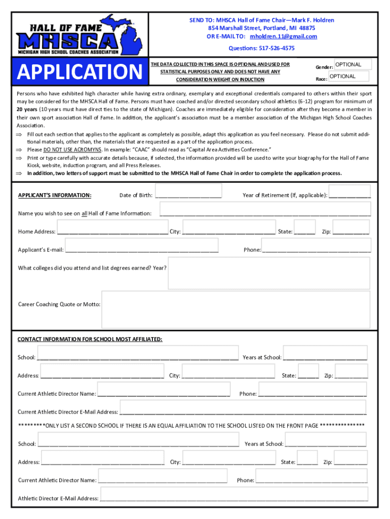 Fillable Online Click on Hall of Fame Bio's link at the top of the page ...