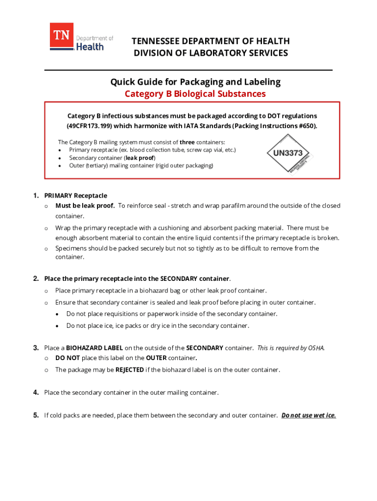 Fillable Online Guide to Packaging Category B Diagnostic Samples Fax ...