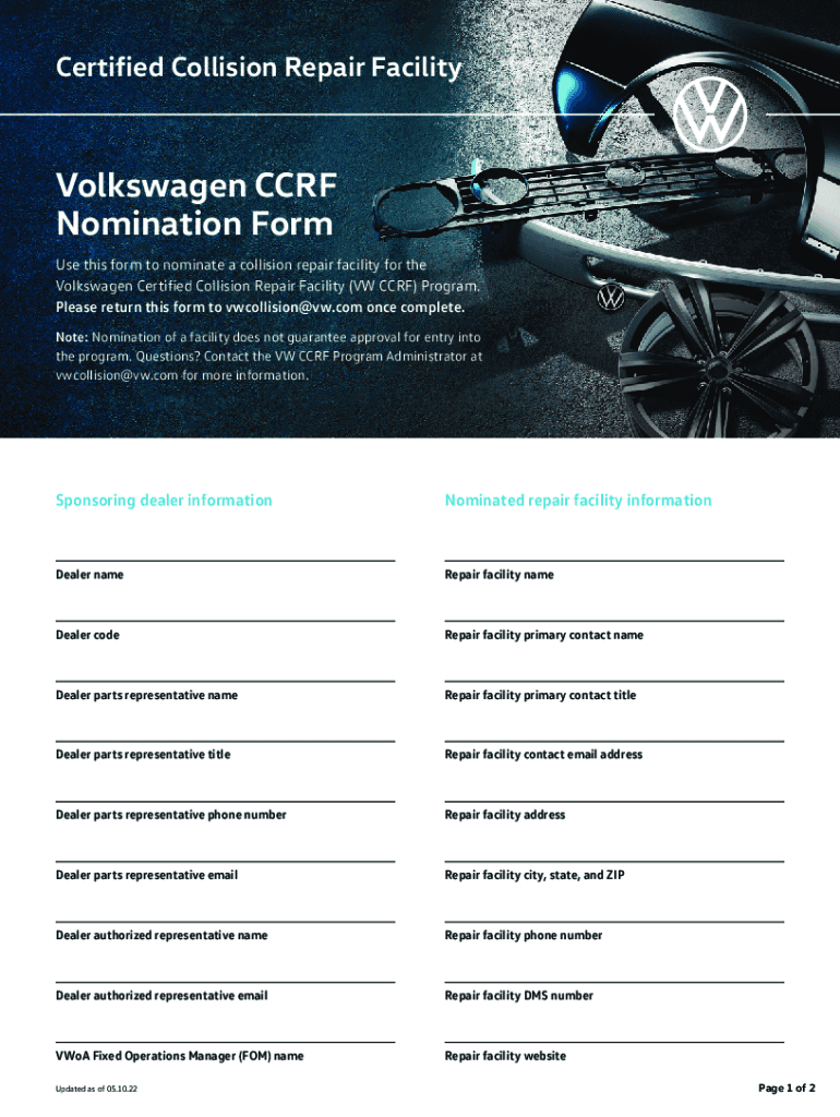 Fillable Online Volkswagen CCRF Nomination Form Fax Email Print - pdfFiller