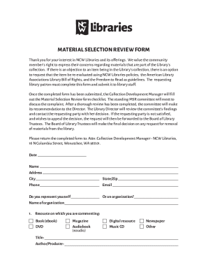 Fillable Online MATERIAL SELECTION REVIEW FORM Fax Email Print - pdfFiller