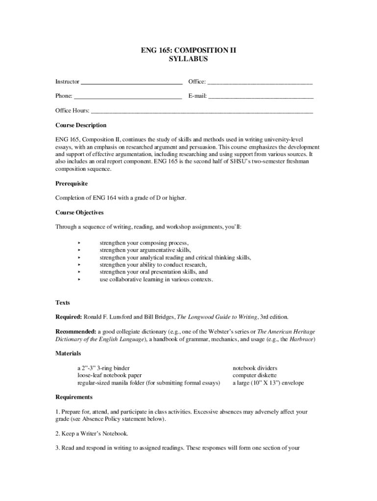 Fillable Online Sample English Composition II SyllabusENGL 102 Fax ... Fillable Online Sample English Composition II SyllabusENGL 102 Fax ...
