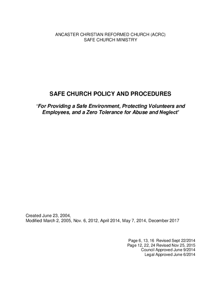 Fillable Online safe church ministry policy and procedures for ...