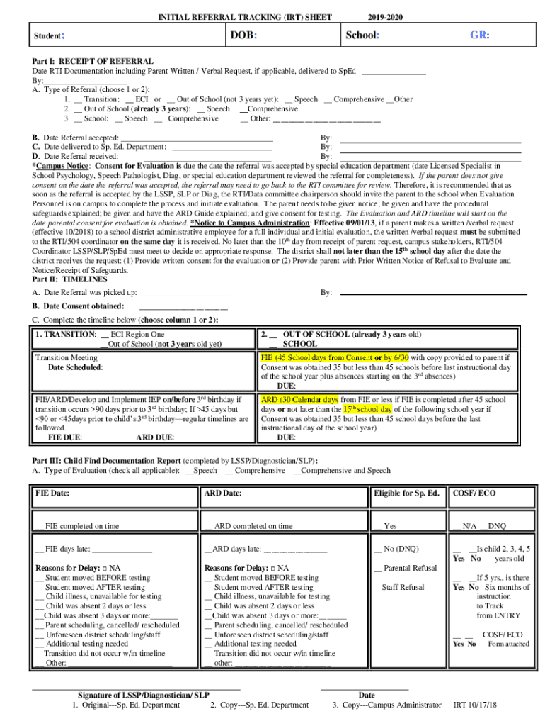 Fillable Online INITIAL REFERRAL TRACKING SHEET Fax Email Print - pdfFiller