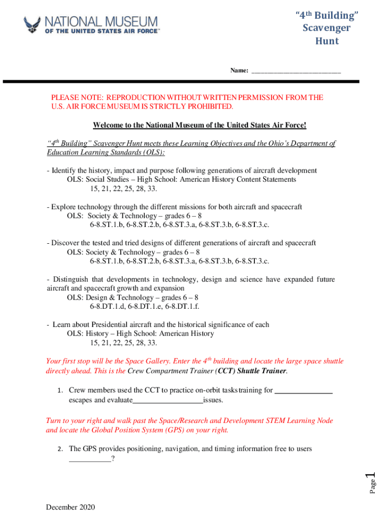 Fillable Online Scavenger Hunts at the National Museum of the US Air ...