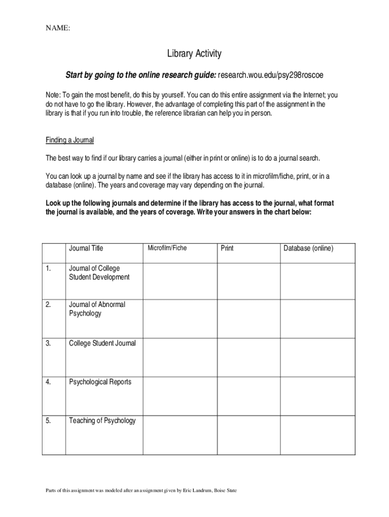 Fillable Online Library Scavenger Hunt Fax Email Print - pdfFiller