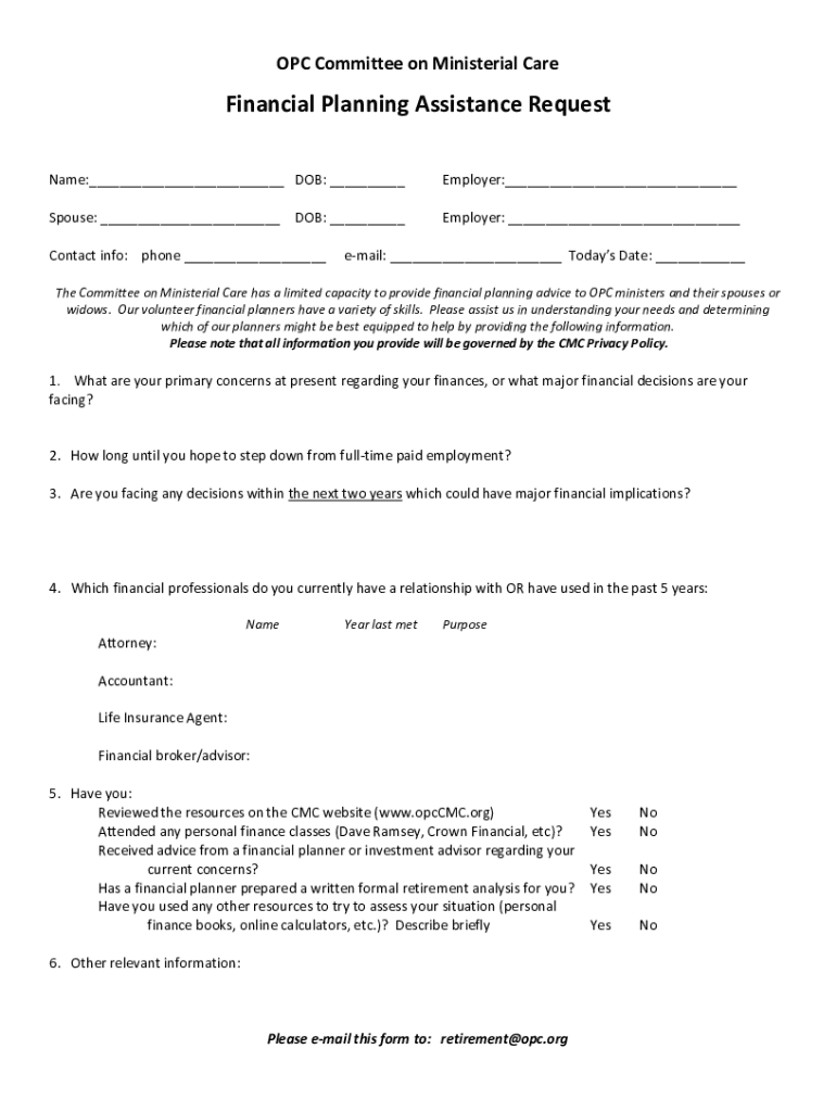 Fillable Online Form for Requesting Diaconal Assistance for an OPC ...