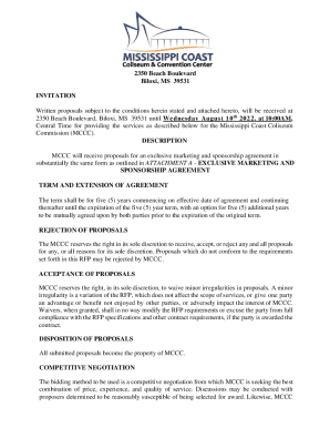 Fillable Online mccc - exclusive marketing and sponsorship agreement ...