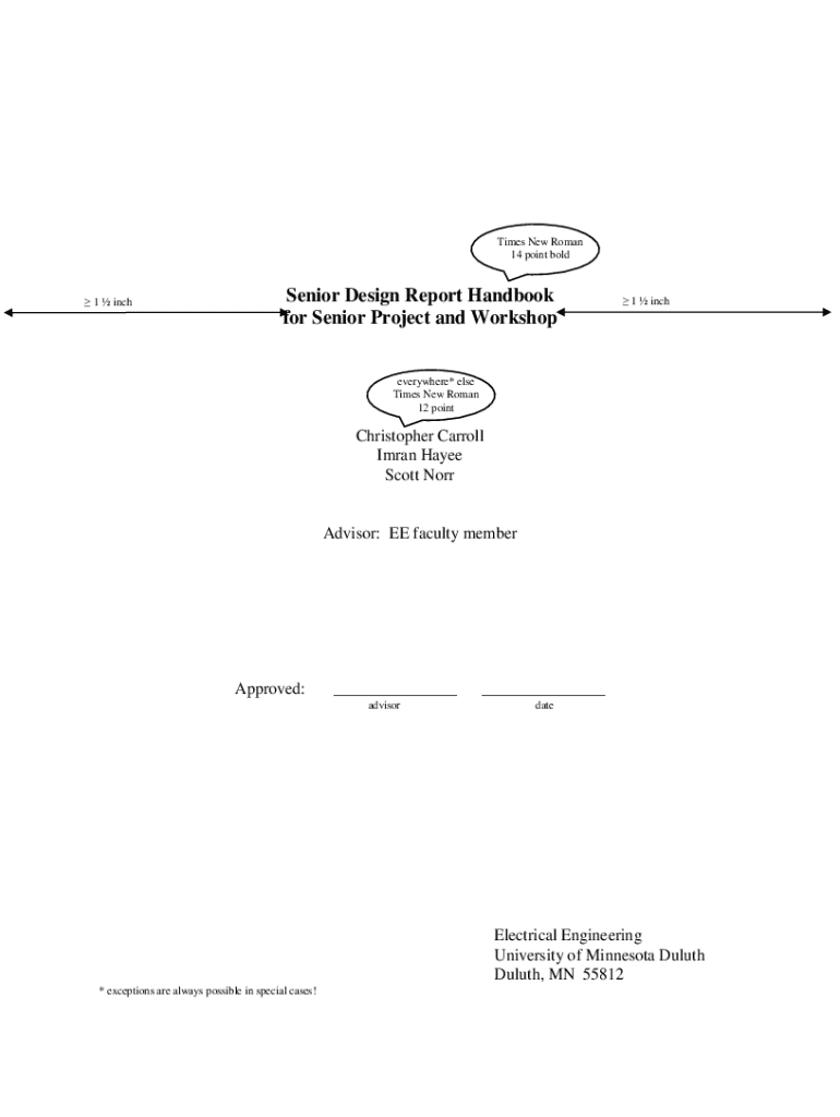 Fillable Online scse d umn Senior Design Report Handbook for Senior ...