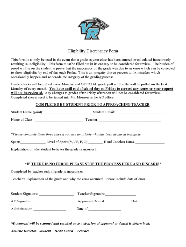 Fillable Online Eligibility Discrepancy Form.docx Fax Email Print ...