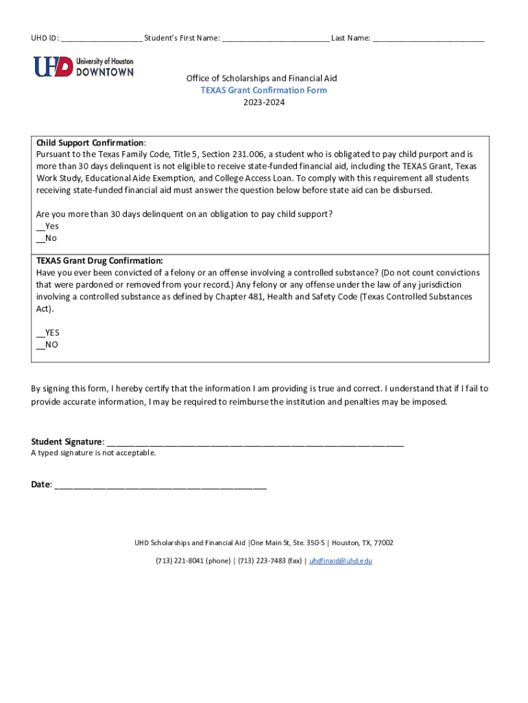 Fillable Online TEXAS Grant Confirmation Form Fax Email Print - pdfFiller