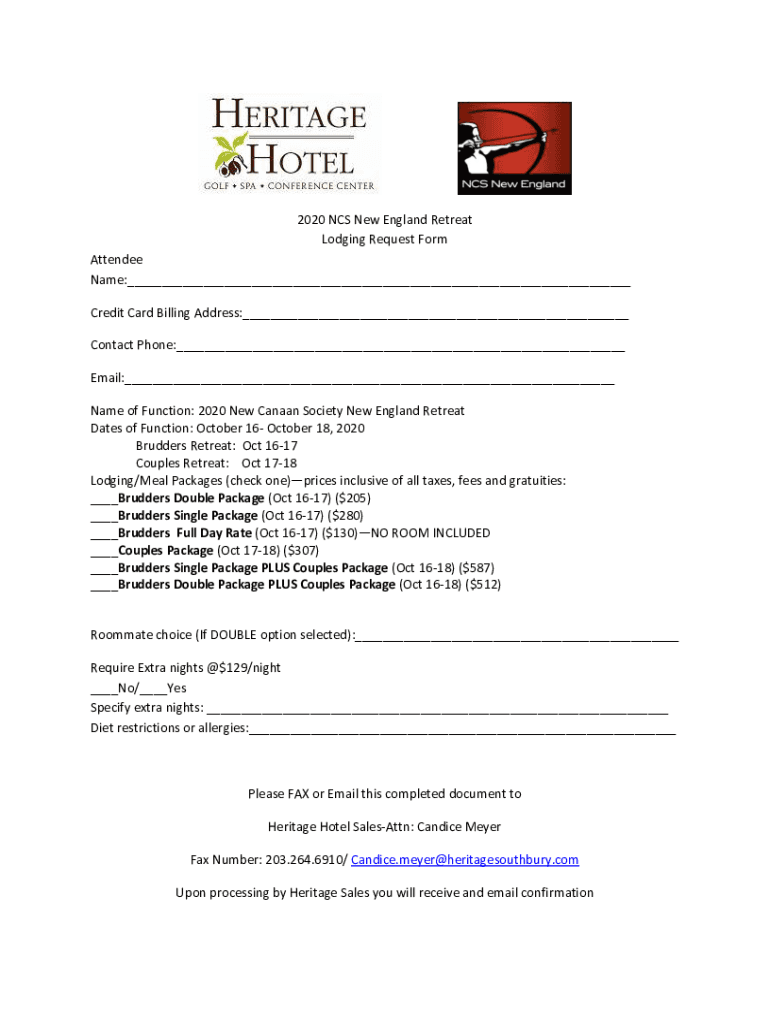 Fillable Online Heritage Lodging Request Form Fax Email Print - pdfFiller