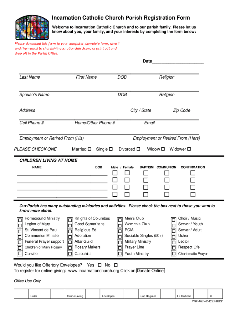 Fillable Online Incarnation Catholic Church Parish Registration Form ...