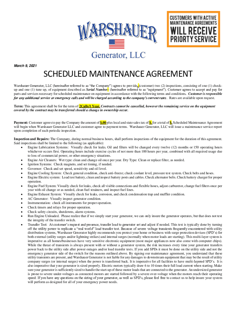 Fillable Online Generator Service Department Overview Fax Email Print ...