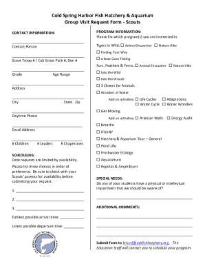 Fillable Online Group Visit Request Form - Scouts Fax Email Print ...