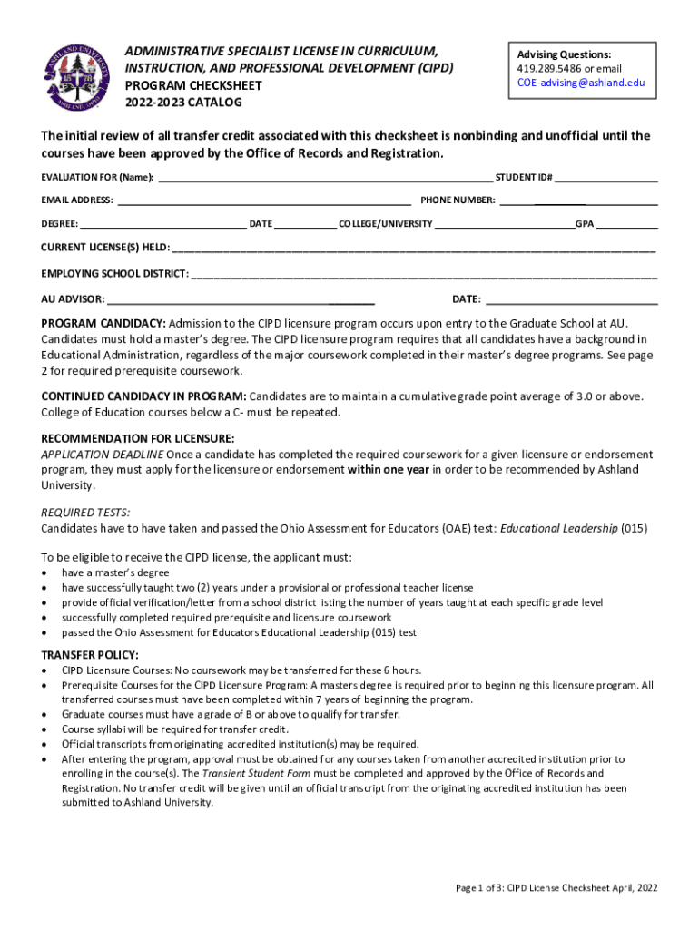 Fillable Online Administrative Specialist License in Curriculum, Instruction ... Fax Email Print ...