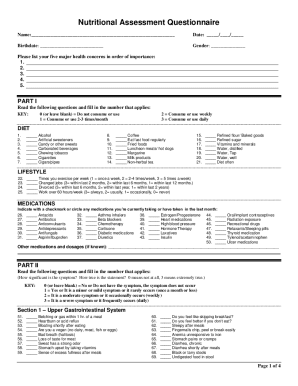Fillable Online Nutritional Assessment Questionnaire 1.5 - Healthful ...