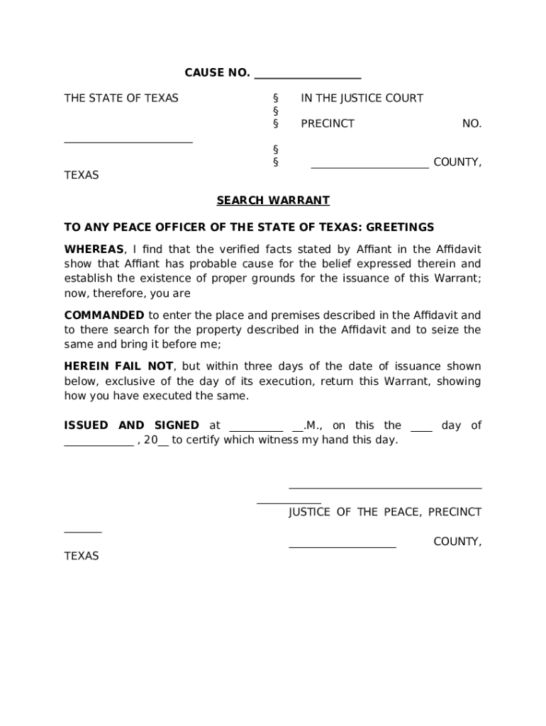 Arrest Warrant and Return (Justice Court Criminal Case) Doc Template ...