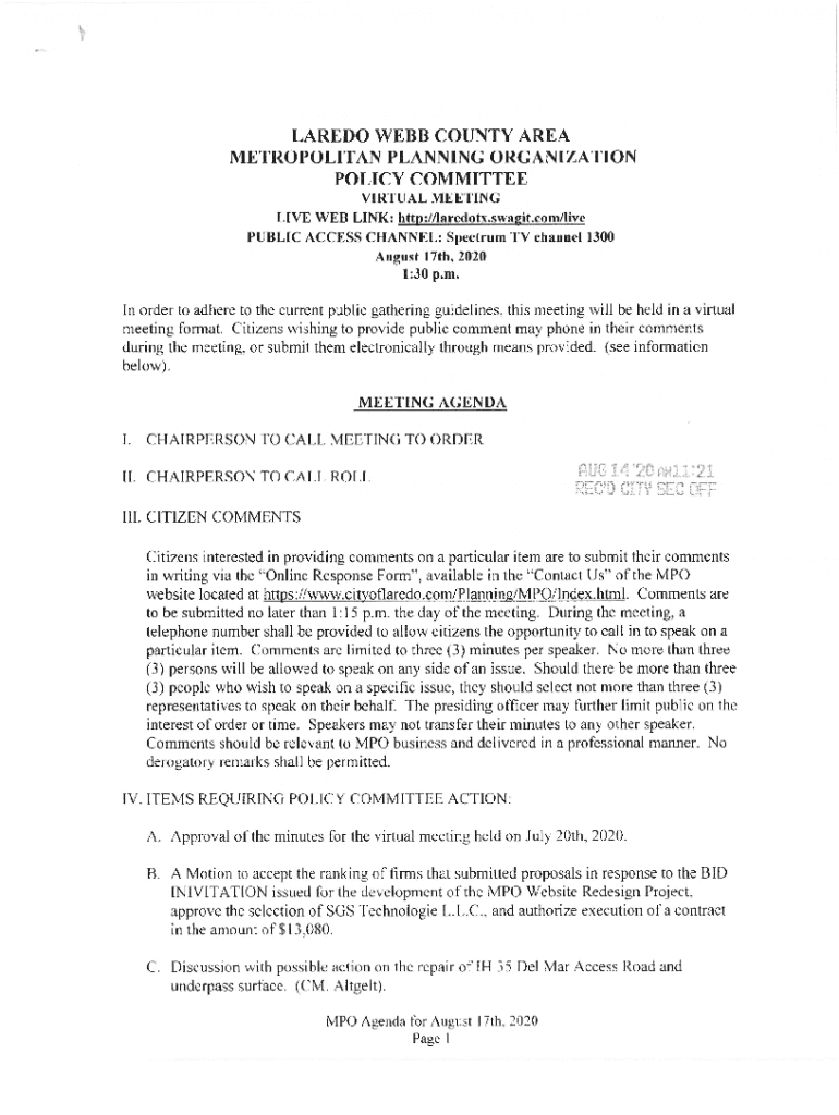 Fillable Online Laredo Webb County Area Metropolitan Planning ...