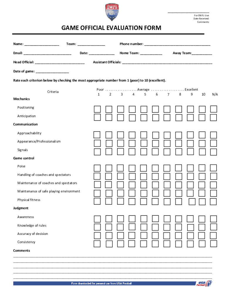 Fillable Online GAME OFFICIAL EVALUATION FORM - cloudfront.net Fax ...