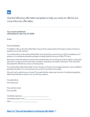 Fillable Online Use the following offer letter template to help you ...