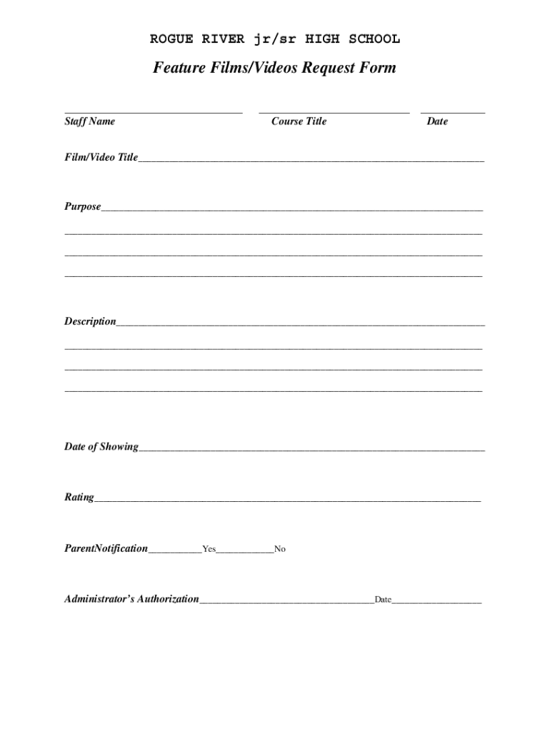 Fillable Online Feature Films/Videos Request Form Fax Email Print ...