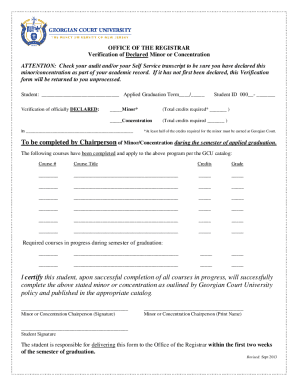 Fillable Online Verification of Declared Minor or Concentration Fax ...