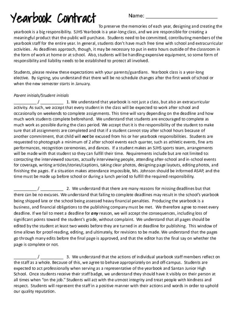 Fillable Online Yearbook (6th - 8th Grade Elective - Application & 3 ... Fax Email Print - pdfFiller