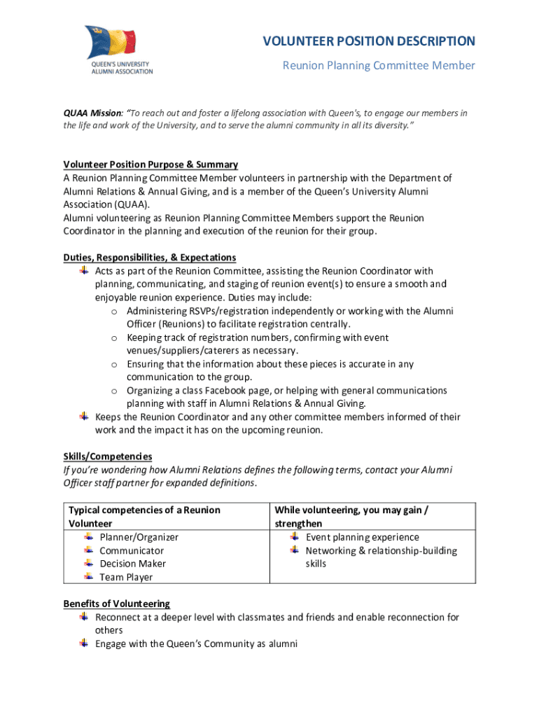 Fillable Online Reunion Committee Volunteer Form Fax Email Print ...