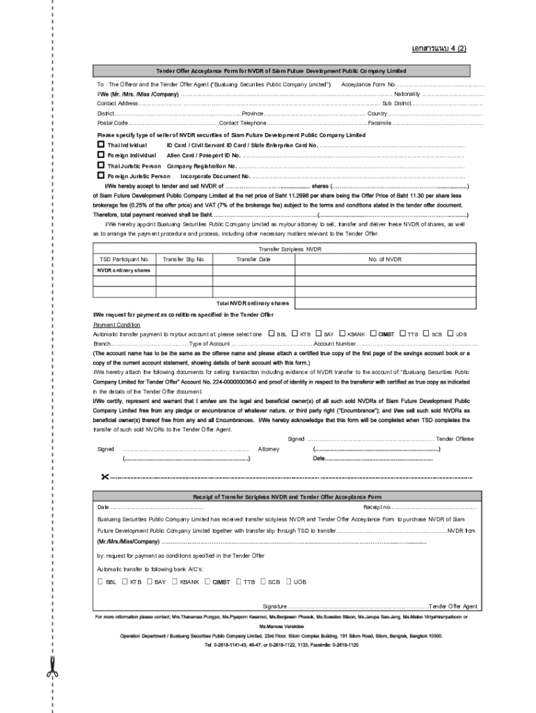 Fillable Online Attachment 3 Tender Offer Acceptance Procedure and Form ...