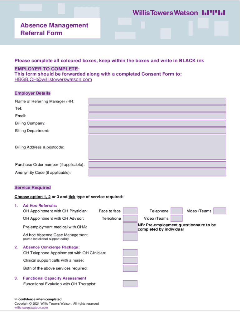 Fillable Online Absence Management Referral Form Fax Email Print ...