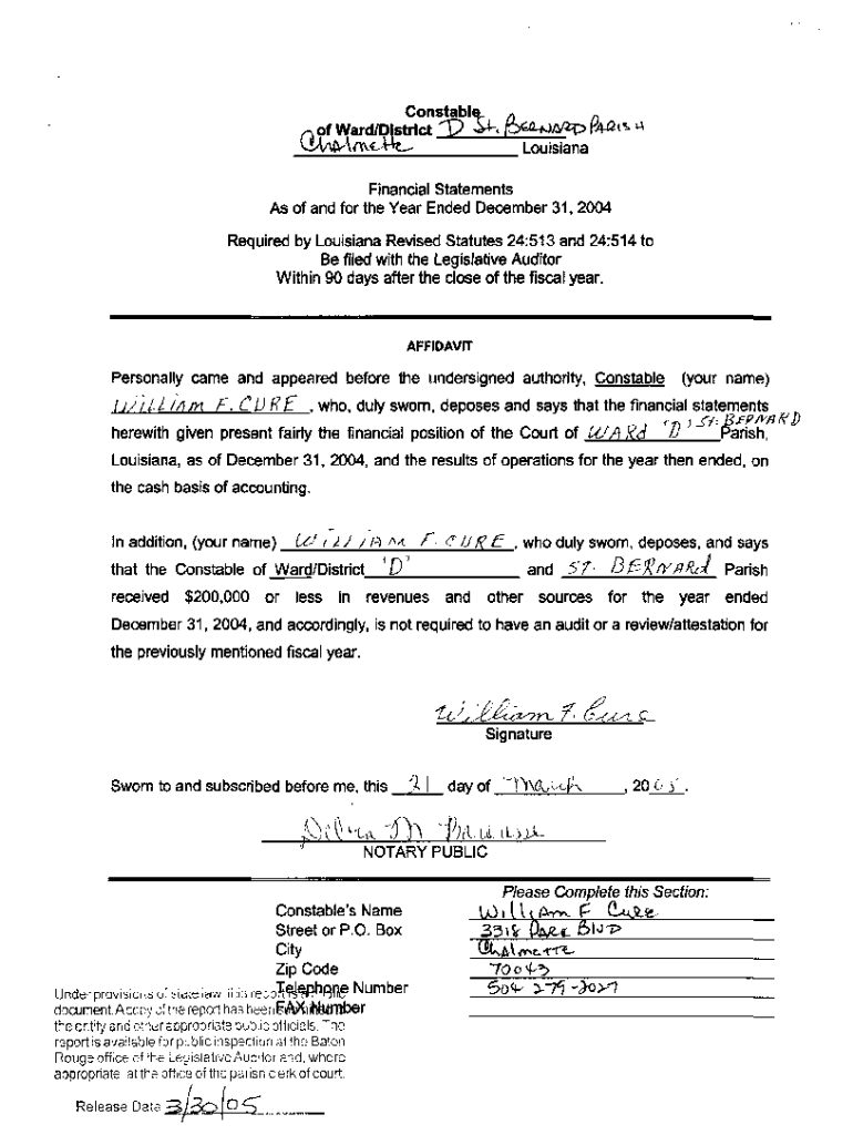 Fillable Online lla la St. Bernard Parish Constable, Ward D. 05902854 ...
