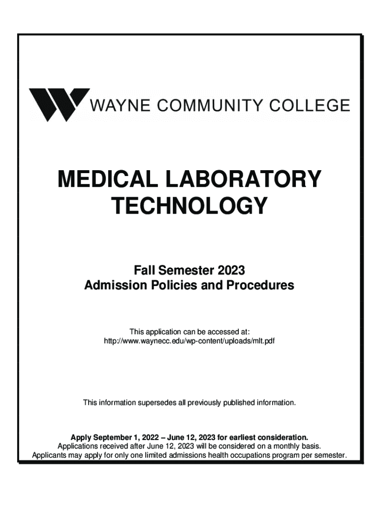 Fillable Online Medical Laboratory Technology Admission Requirements ...