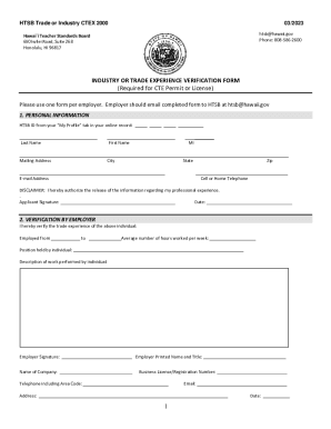 Fillable Online INDUSTRY OR TRADE EXPERIENCE VERIFICATION ... Fax Email ...