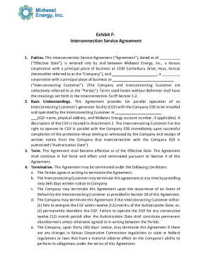 Fillable Online Exhibit F: Interconnection Service Agreement Fax Email ...