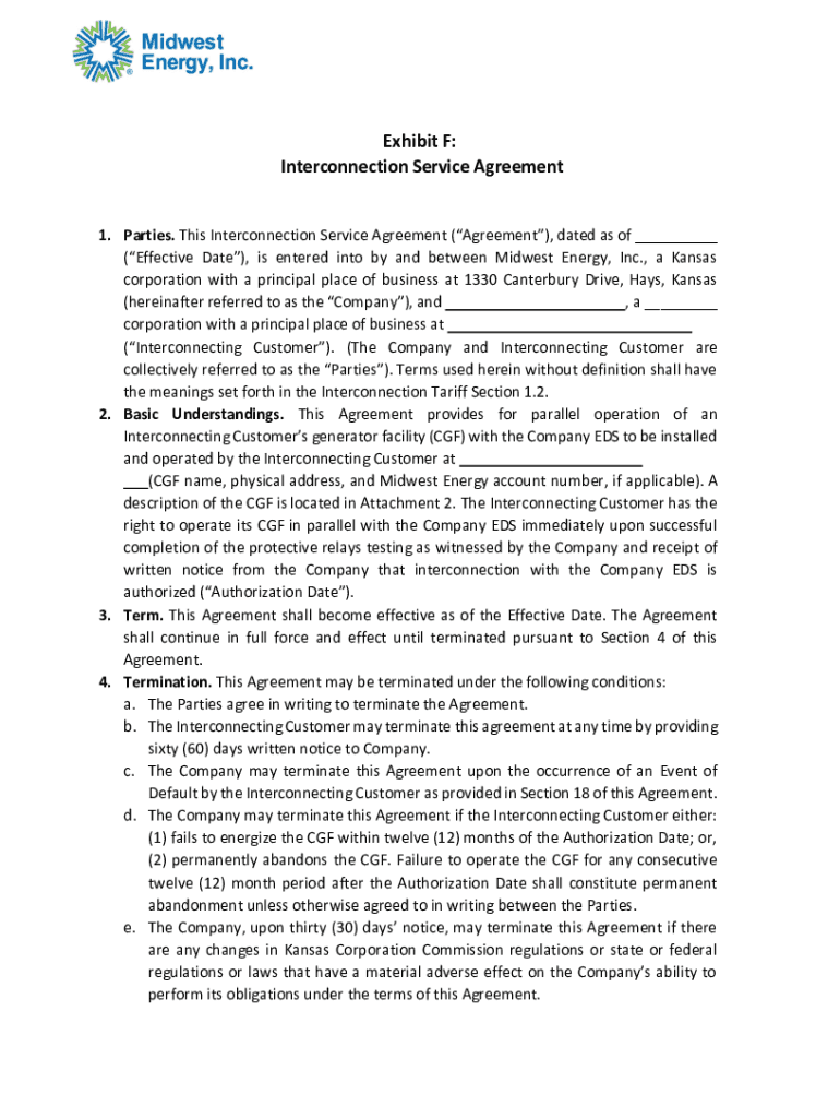 Fillable Online Exhibit F: Interconnection Service Agreement Fax Email ...