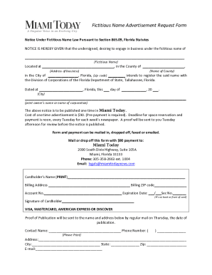 Fillable Online Fictitious Name Advertisement Request Form Fax Email ...