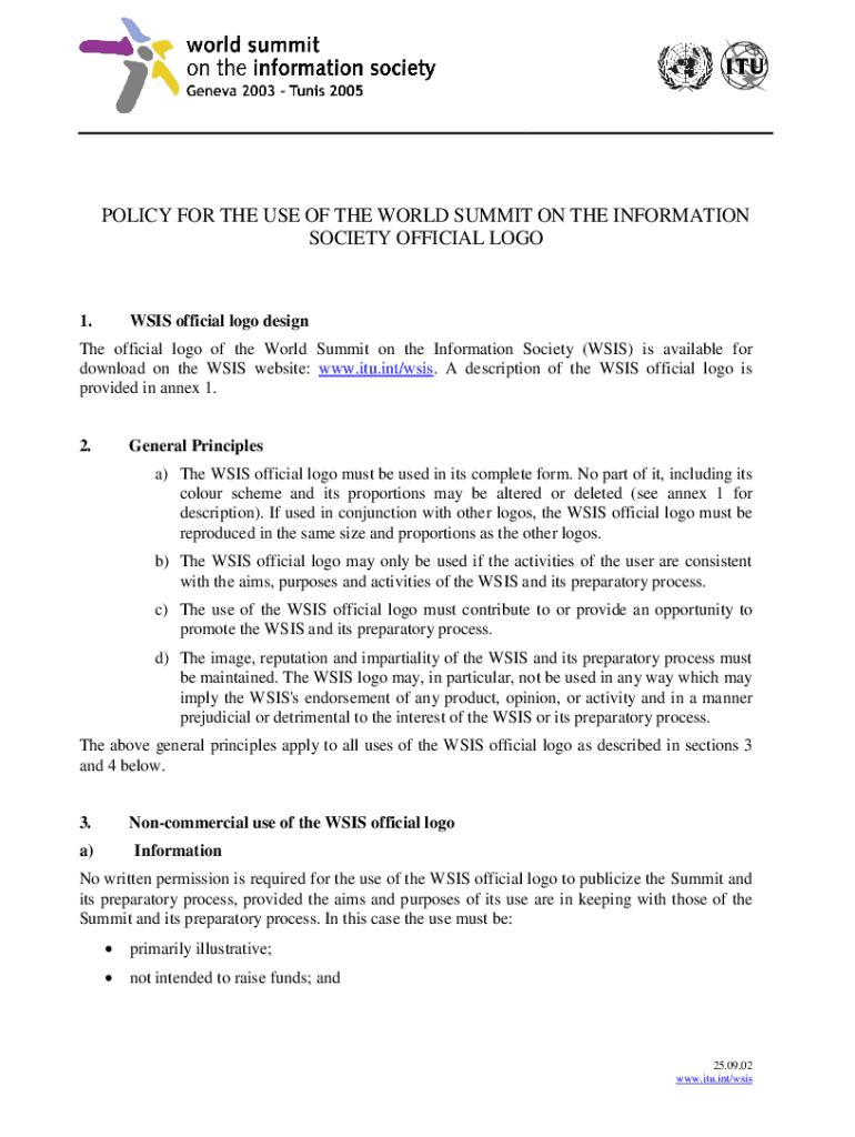 Fillable Online logo policy : World Summit on the Information Society ...