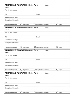 Fillable Online ANNABELL'S RUG WASH - Order Form ANNABELL'S RUG WASH ...