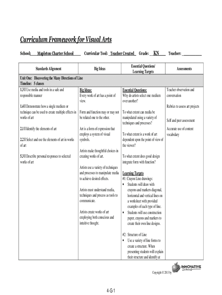 Fillable Online K-12 CURRICULUM FRAMEWORK FOR THE ARTS Fax Email Print ...
